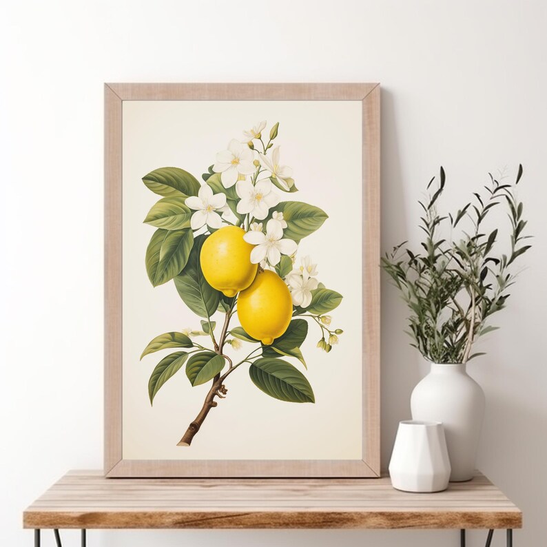 Lemon Print: Vintage Style Lemon Tree Wall Art, Mediterranean Fruit ...