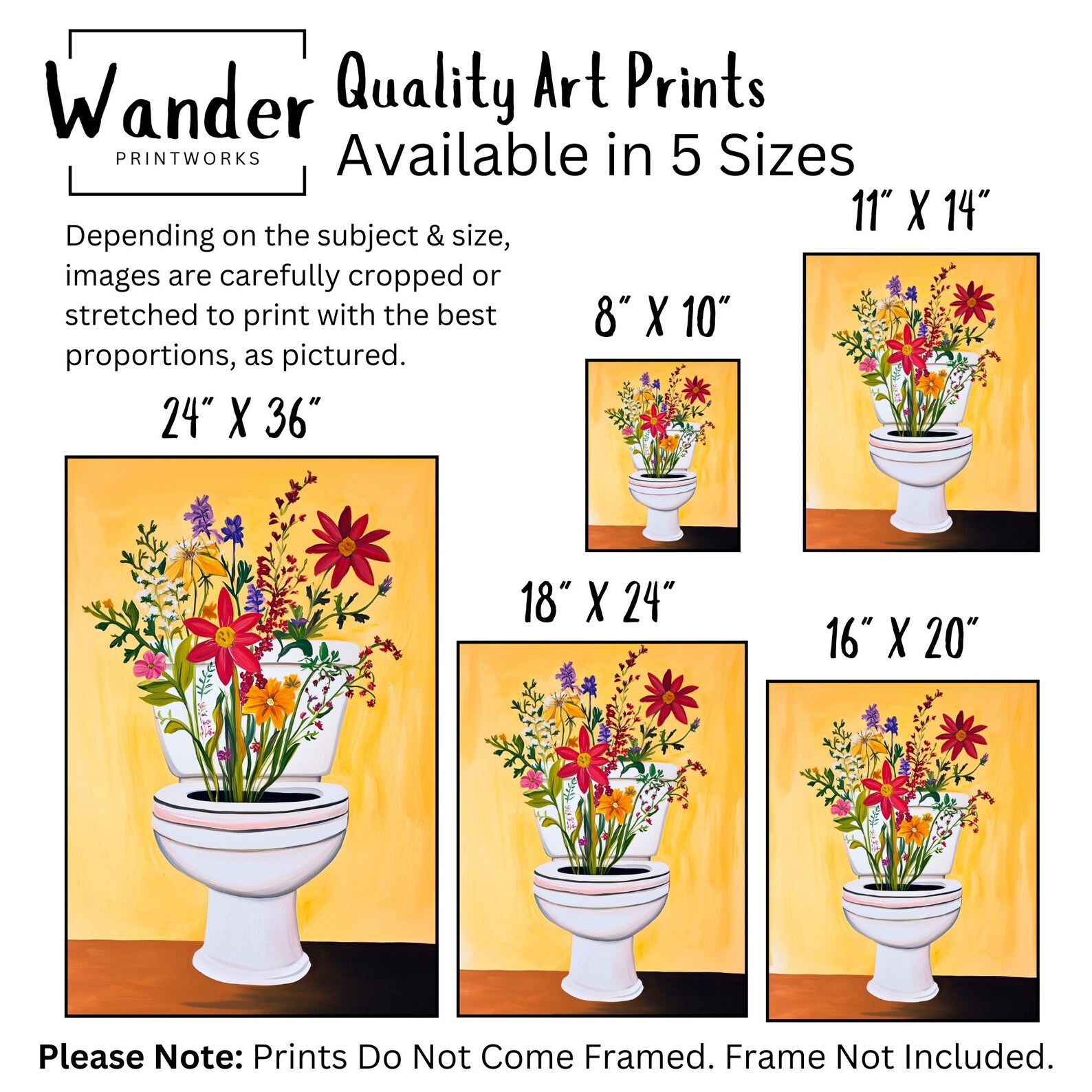 Wildflower Bathroom Art Print, Floral Toilet Whimsical Bathroom Wall ...