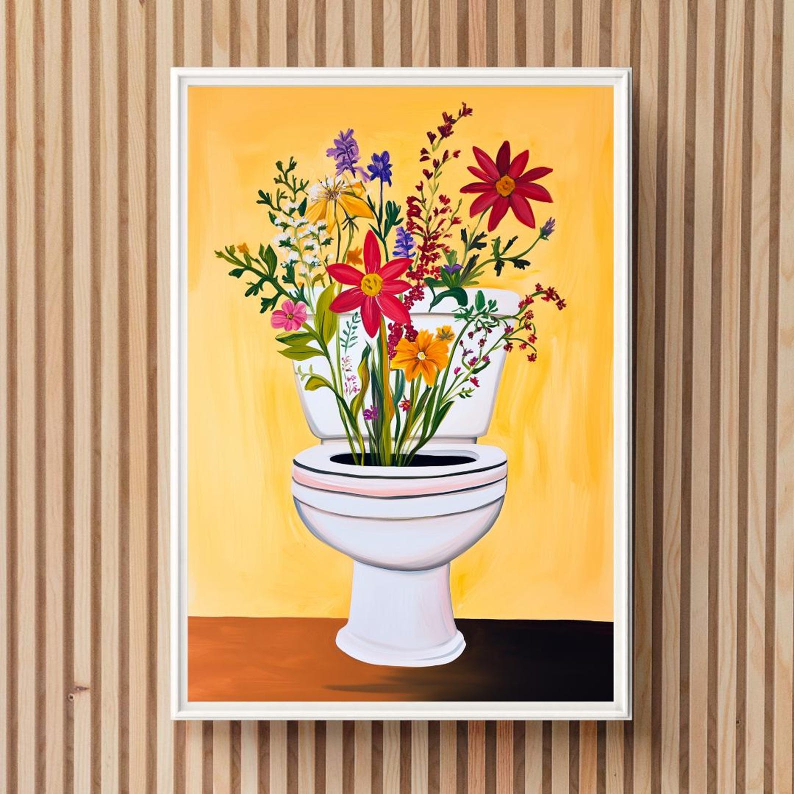 Wildflower Bathroom Art Print, Floral Toilet Whimsical Bathroom Wall ...
