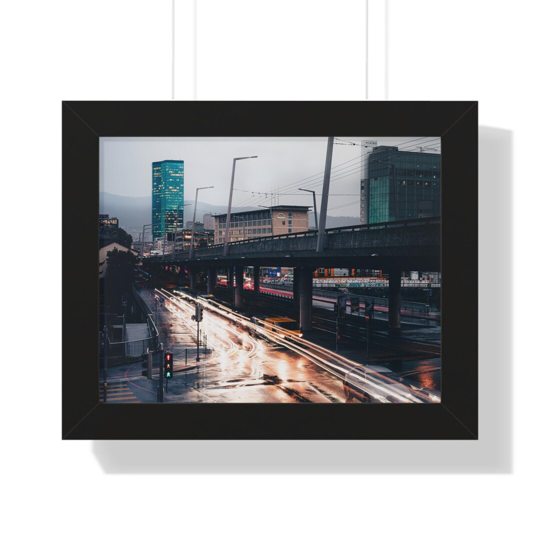 City Street Framed Poster, Urban Lighted Wall Art, Metropolitan ...