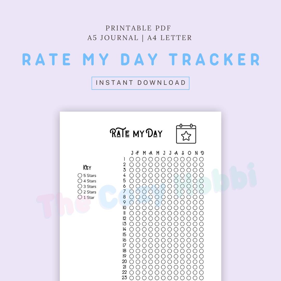 Rate My Day Tracker - A Year in Dots, Printable Planner Inserts, Yearly ...