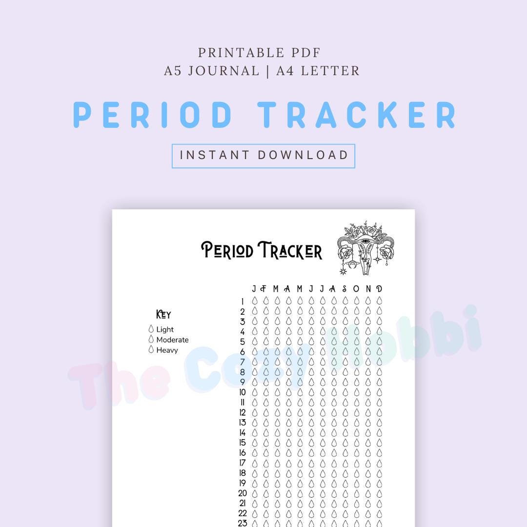 Period Tracker A Year in Dots, Printable Planner Inserts, Yearly Habit ...