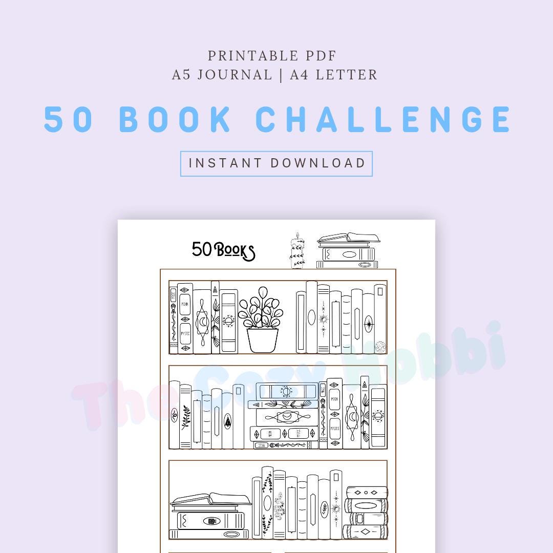 50 Book Challenge, Printable PDF Bookshelf Tracker, Reading Tracker, A5 ...