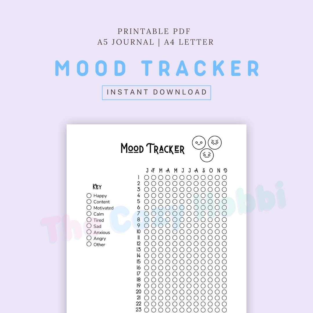 Mood Tracker - A Year in Dots, Printable Planner Inserts, Yearly Habit ...