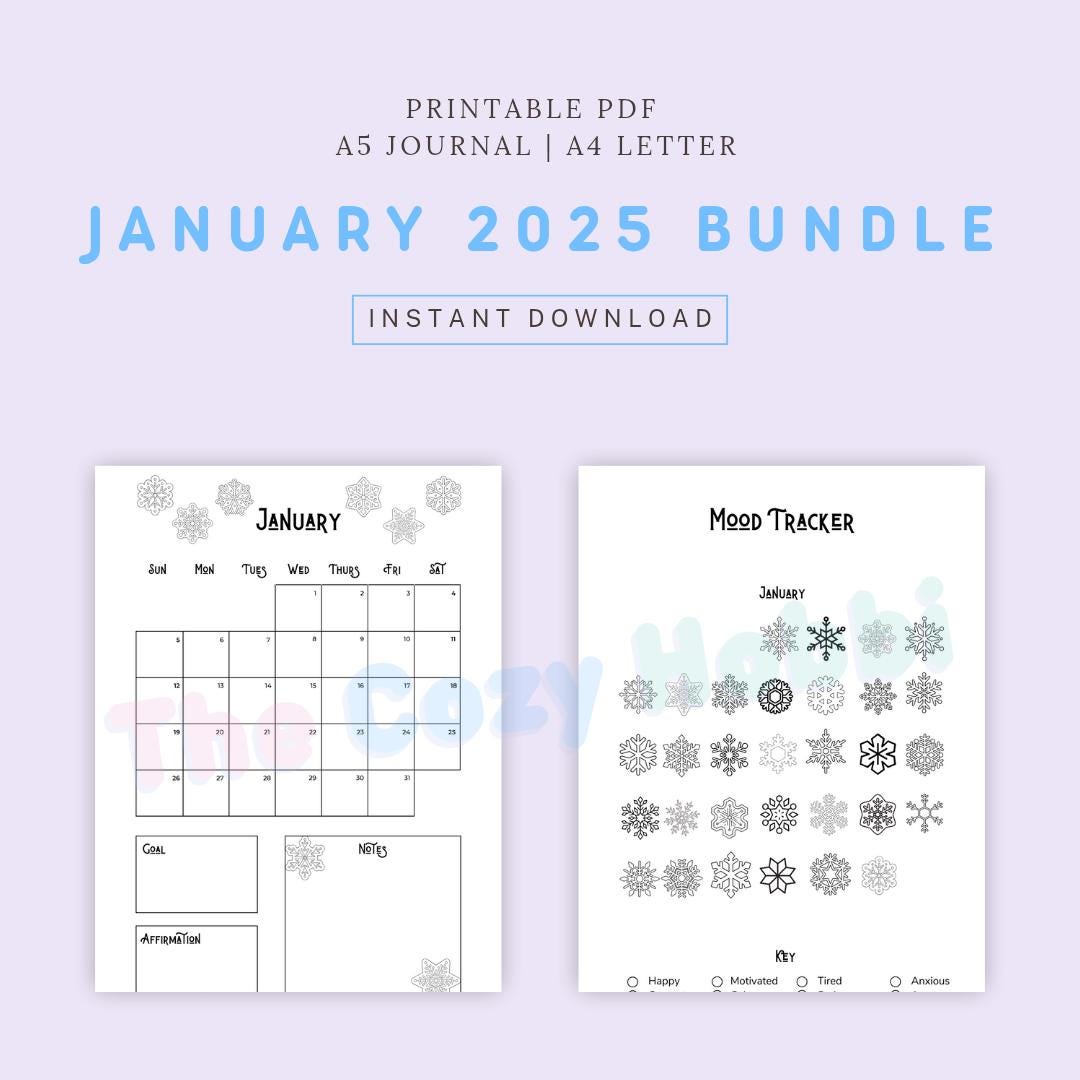 January 2025 Calendar & Mood Tracker Bundle Printable Calendar ...