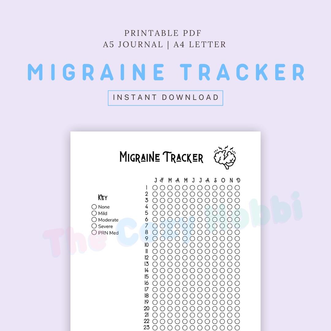 Migraine Tracker - Headache Log, Pain Tracker, A Year in Dots, Printable Planner Inserts, Yearly ...