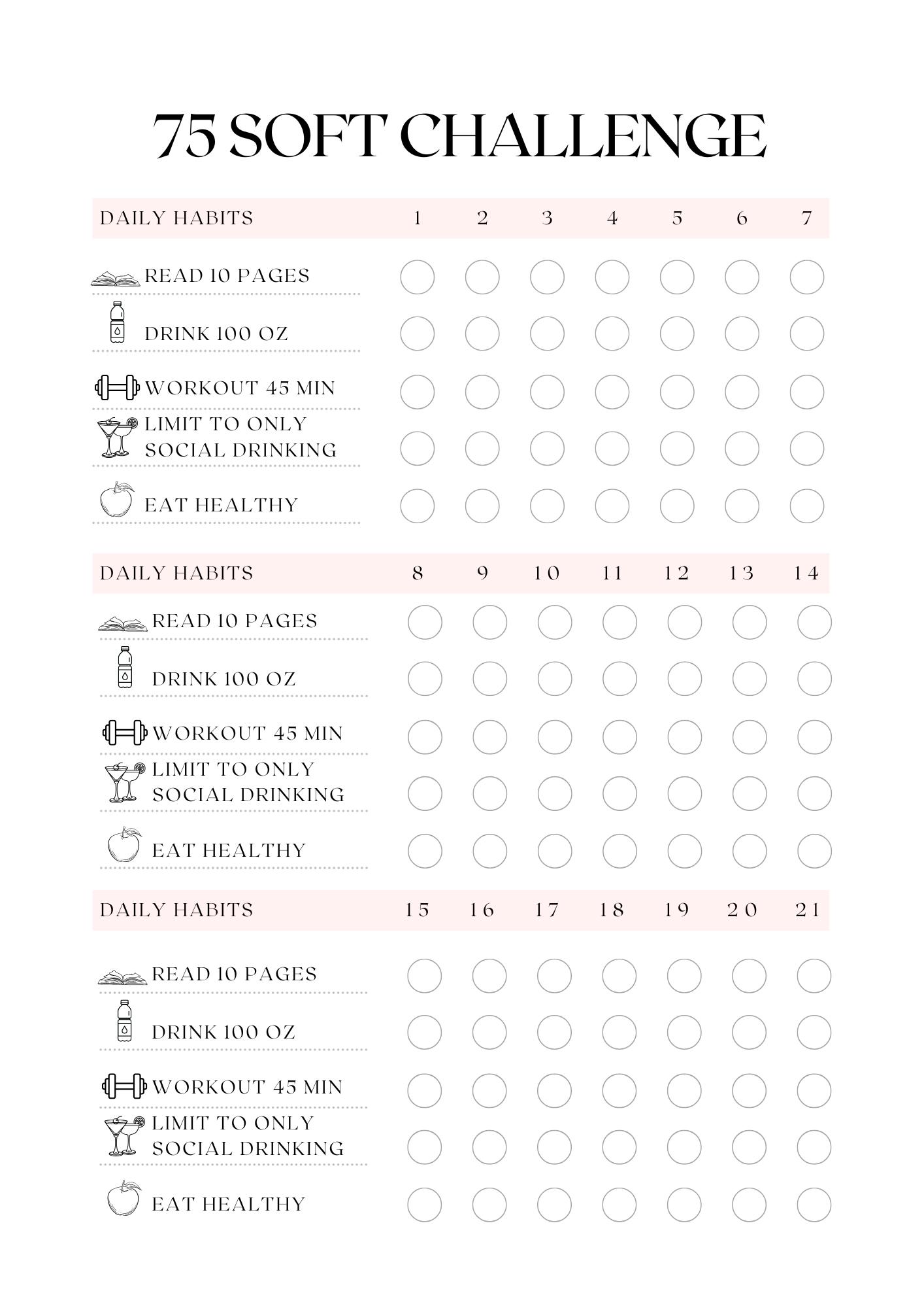 75 Soft Daily Habit Tracker Template | Daily 75 Hard Tracker | 75 Soft ...