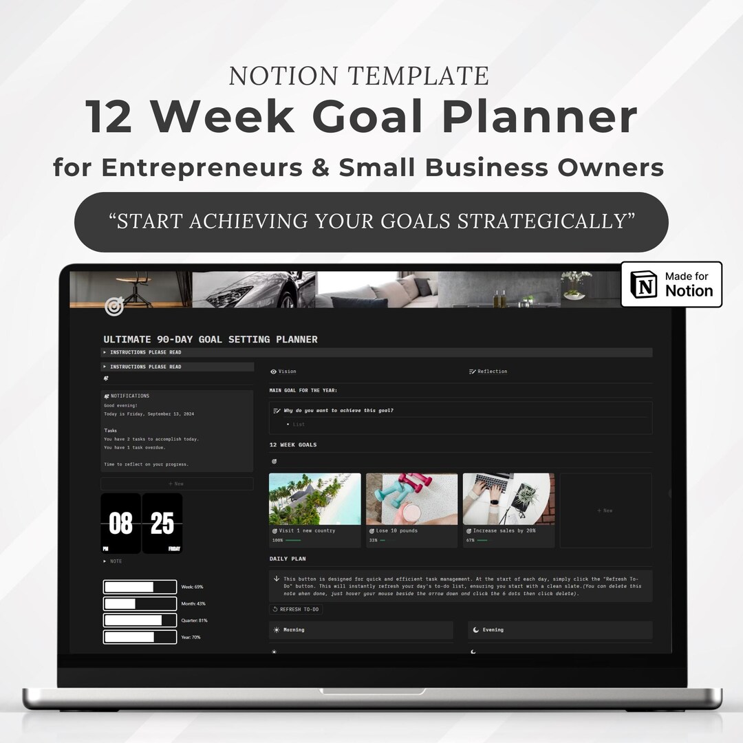 12 Week Goal Setting Productivity Planner, 90-day Goal Planner Notion ...