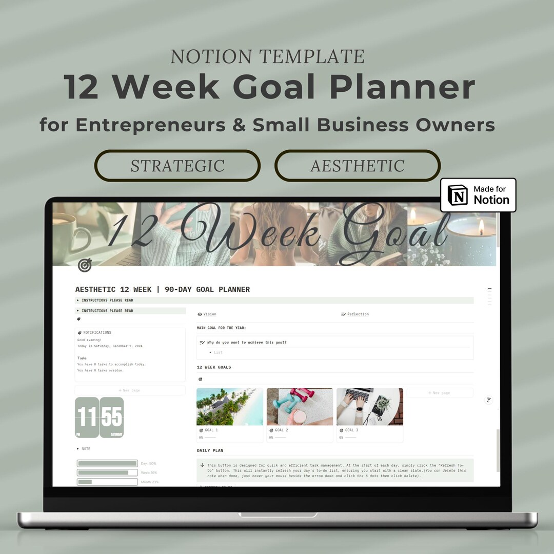 12 Week Goal Setting Productivity Planner, 90-day Goal Planner Notion ...