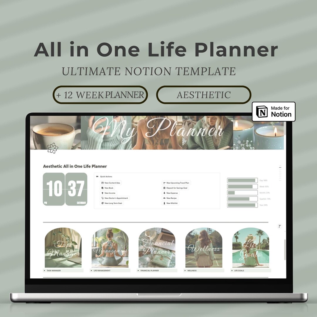 Notion Template All in One Life Planner, Aesthetic & Minimalist Notion ...