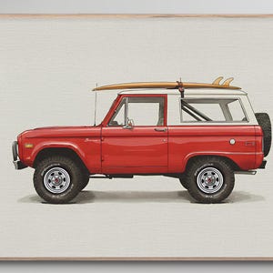 Class Ford Bronco - Watercolor/vintage - Cherry Red Surf KO2 Edition - Etsy