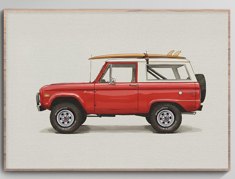 Class Ford Bronco - Watercolor/vintage - Cherry Red Surf KO2 Edition - Etsy