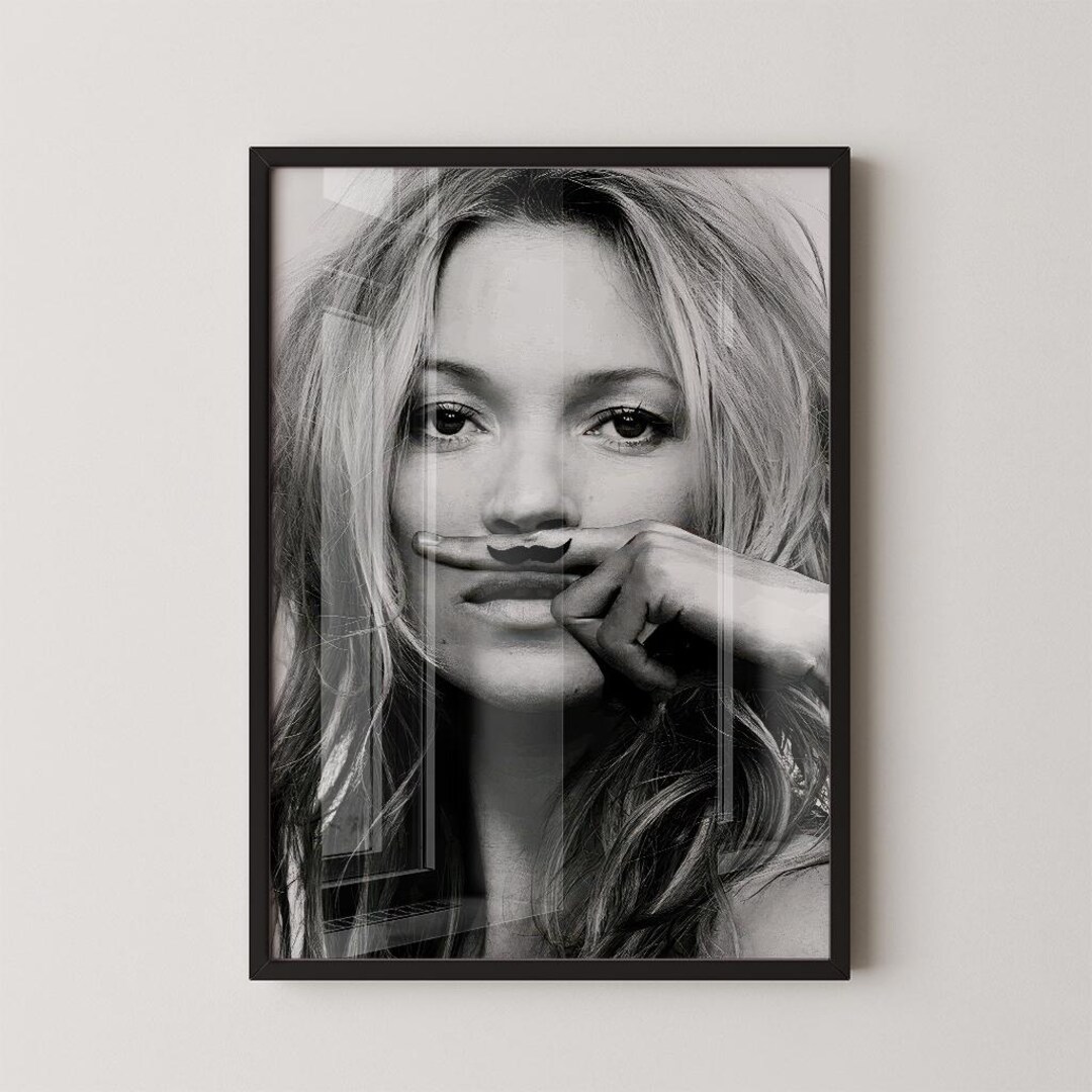 Black and White Kate Moss Fashion Poster Vintage Mustache Finger Wall ...