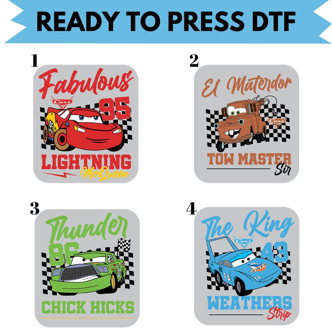 Cars DTF Ready to Press - Lightning Mcqueen Direct to Film Transfer ...