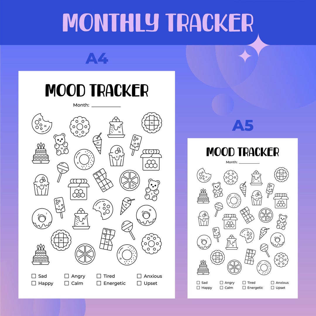 Sweets Mood Tracker, Monthly Digital Tracker, Emotion Tracker ...