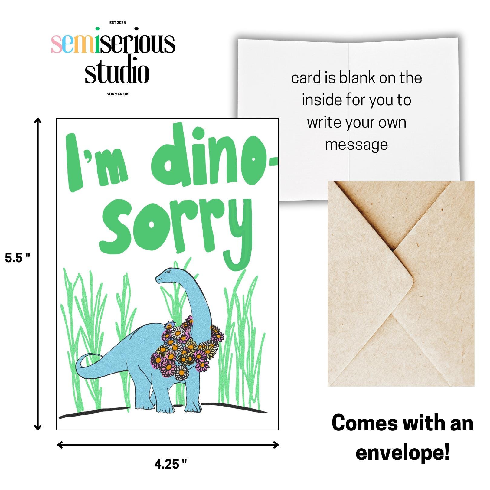 I'm Dino-sorry | Cute Dinosaur Apology Card | Colorful & Fun Design ...