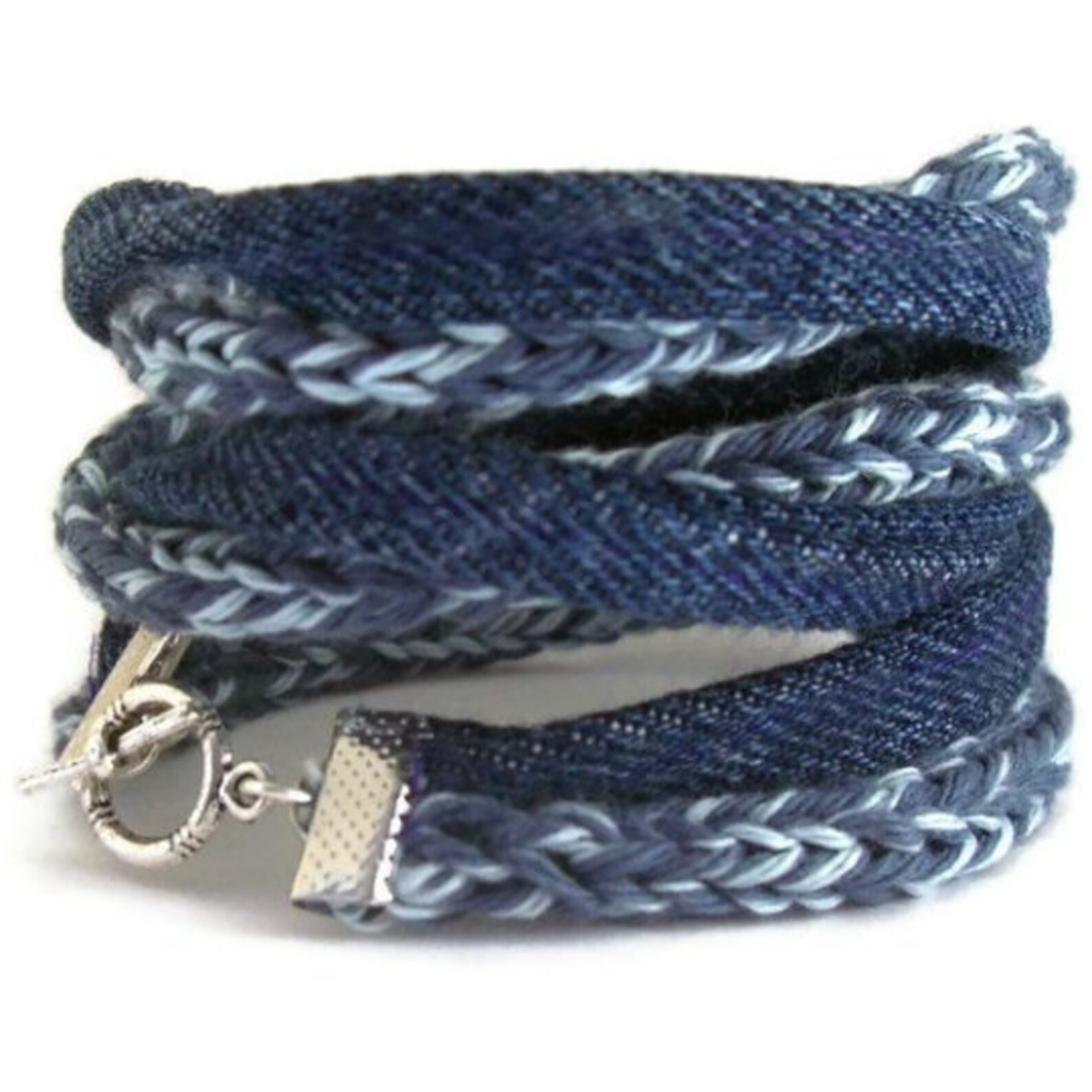 Eco Friendly Upcycle Bracelet-smoky Blue-sky Blue-vintage Denim Indigo ...