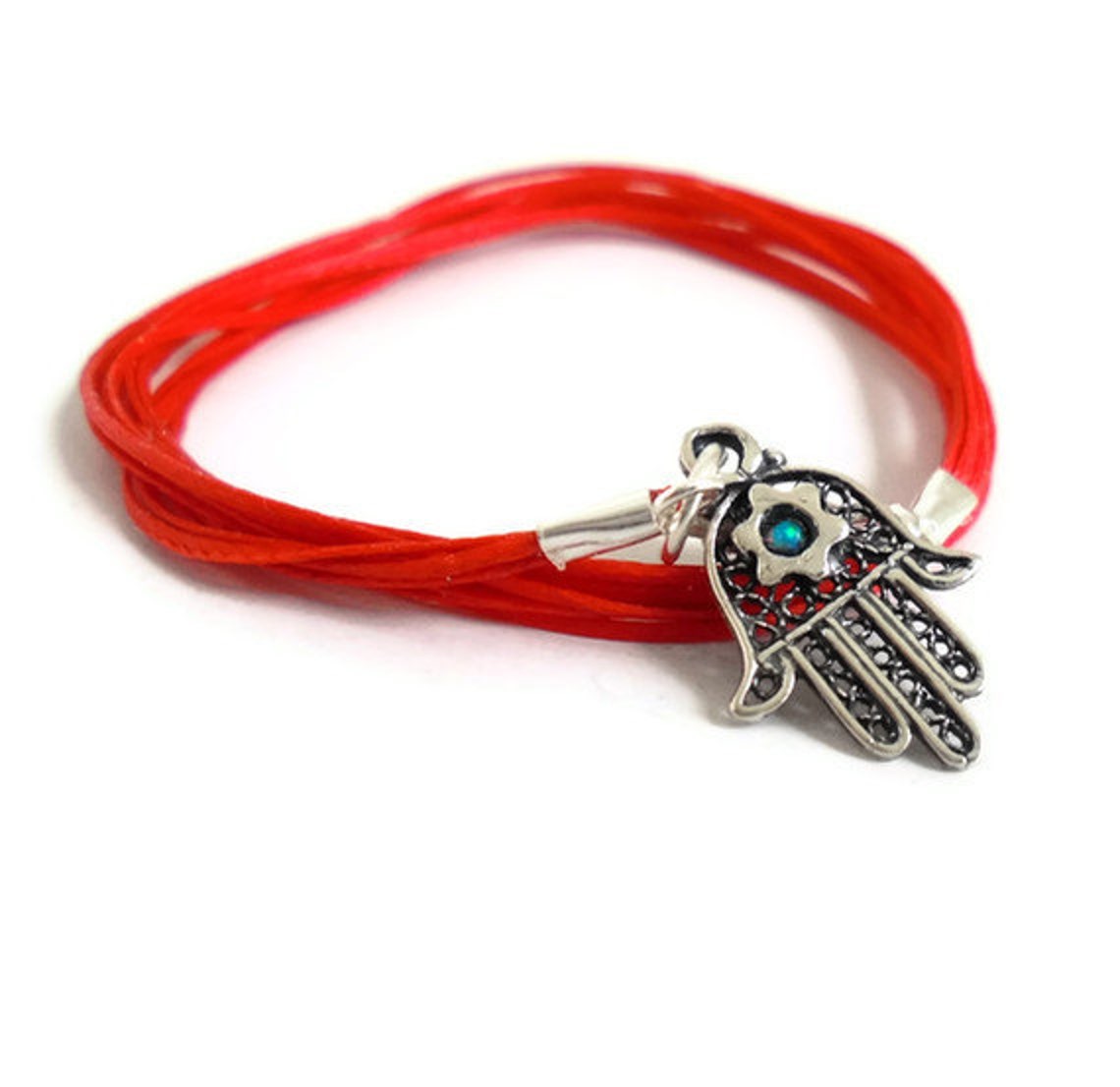 Sterling Silver Red Protection Hamsa Hand and Star of David Bracelet - Etsy