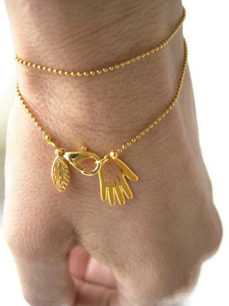 Gold Luck Bracelet With 24k Gold Plated Hamsa Hand Protection Charm - Etsy