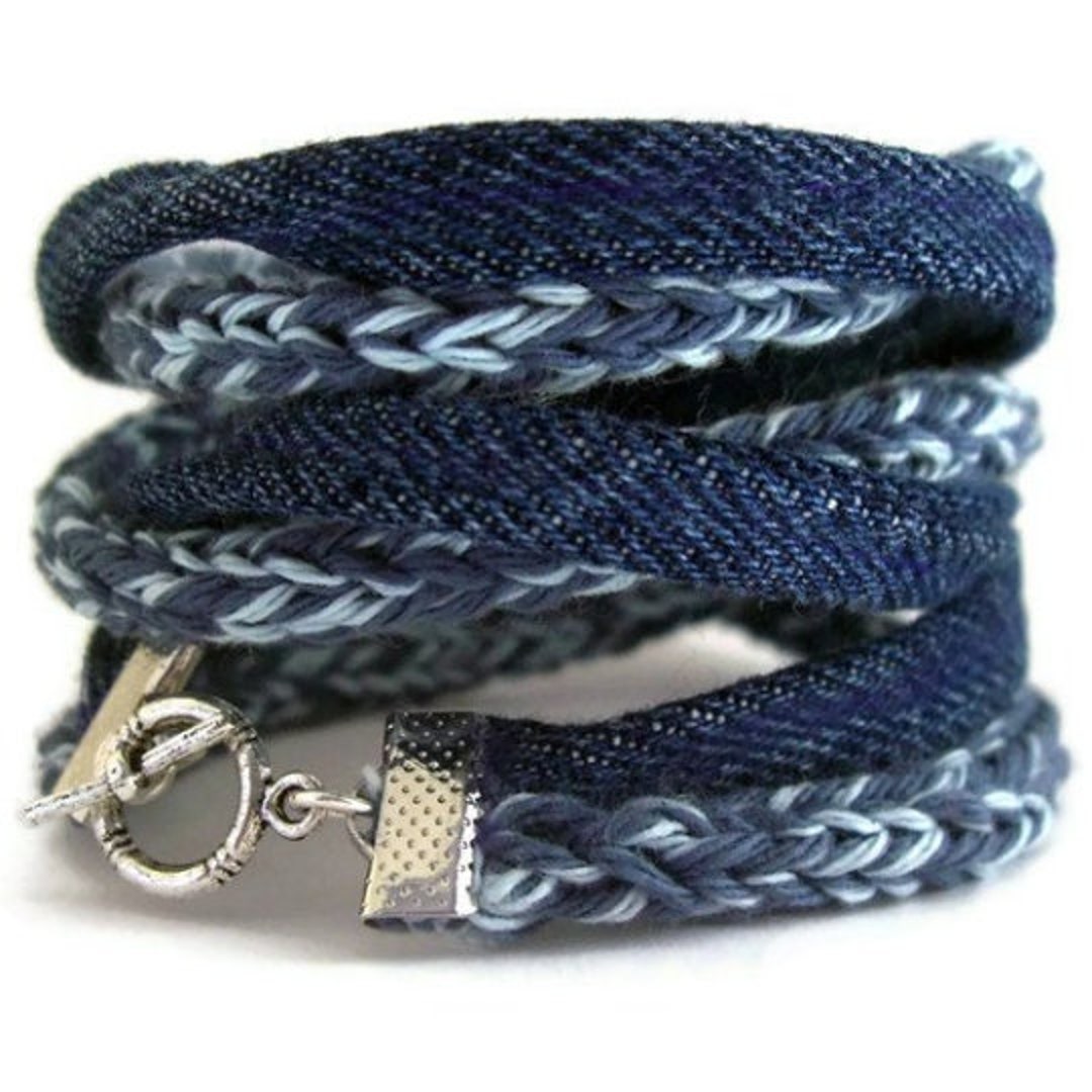 Eco Friendly Upcycle Bracelet-smoky Blue-sky Blue-vintage Denim Indigo ...