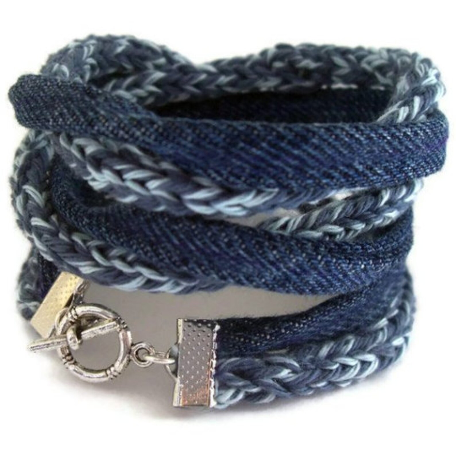 Eco Friendly Upcycle Bracelet-smoky Blue-sky Blue-vintage Denim Indigo ...