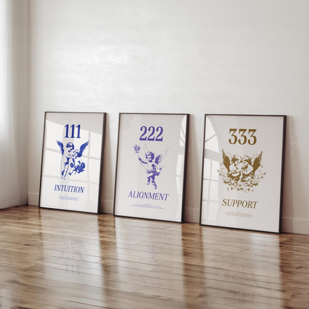 Set of 3 Prints Wall Art Angel Numbers Gradient Aura Angel Number ...