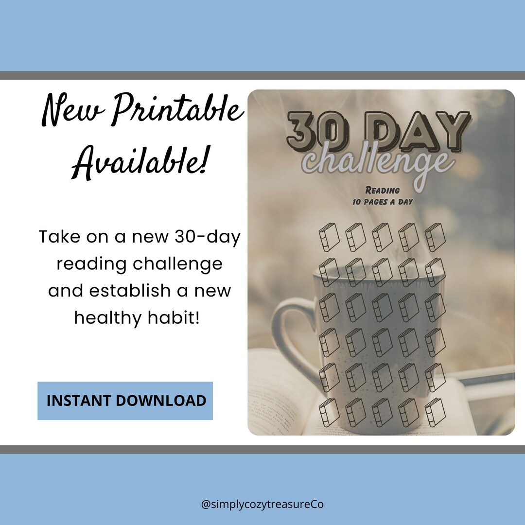 30-day Reading Challenge Tracker: Cozy Printable (digital PDF) - Etsy