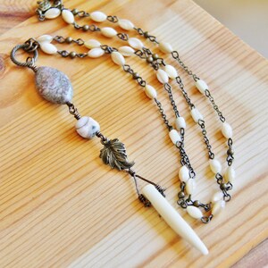 Reclaimed Long Tusk Leaf Charm Pendant Vintage Mother of Pearl Natural ...