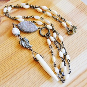 Reclaimed Long Tusk Leaf Charm Pendant Vintage Mother of Pearl Natural ...