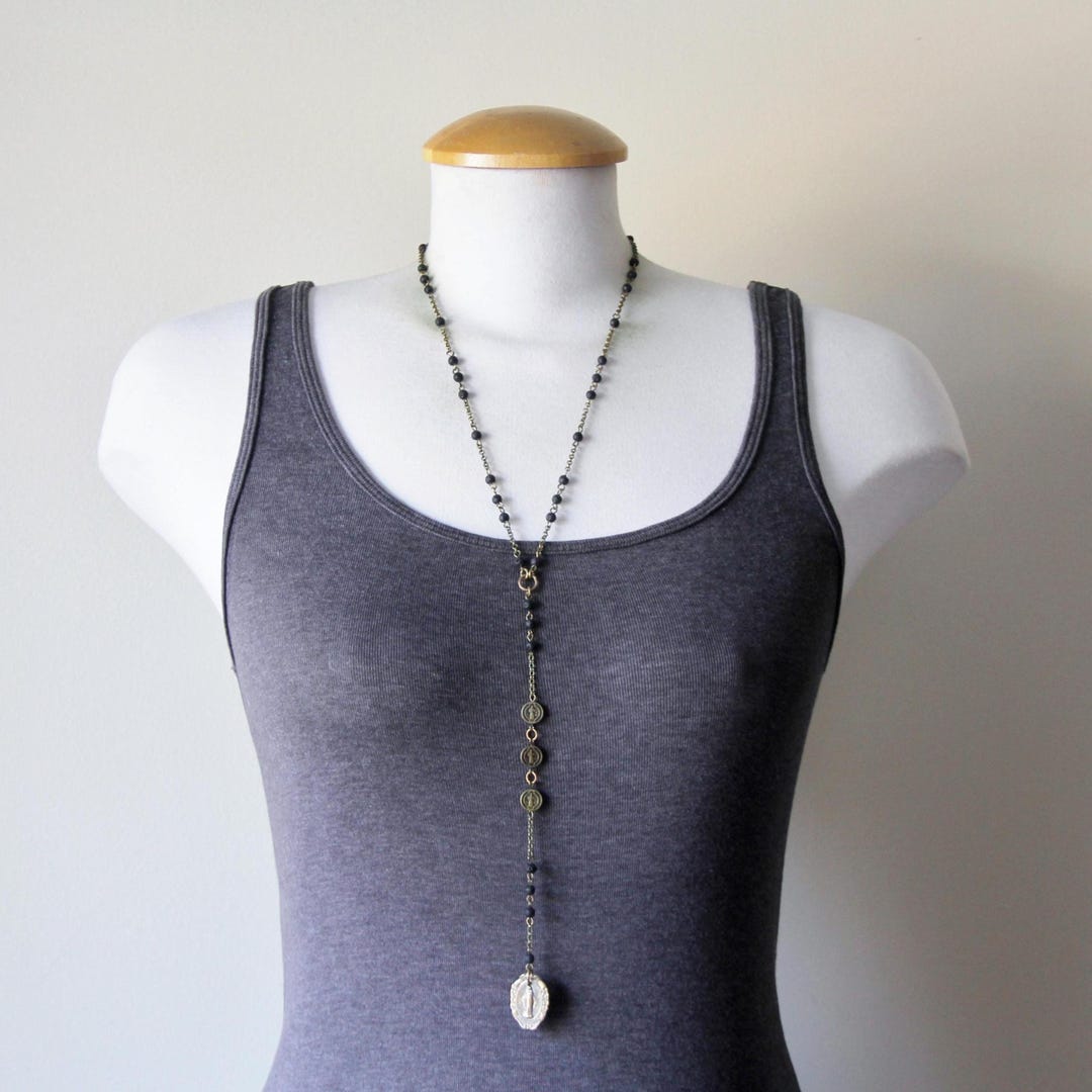 Gothic Mary Medal Necklace: Reclaimed Vintage Rosary Charm Jewelry - Etsy