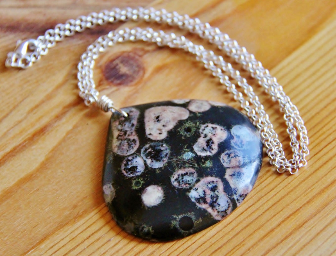 Short Big Bold Chunky Plum Jasper Gemstone Statement Necklace Black ...