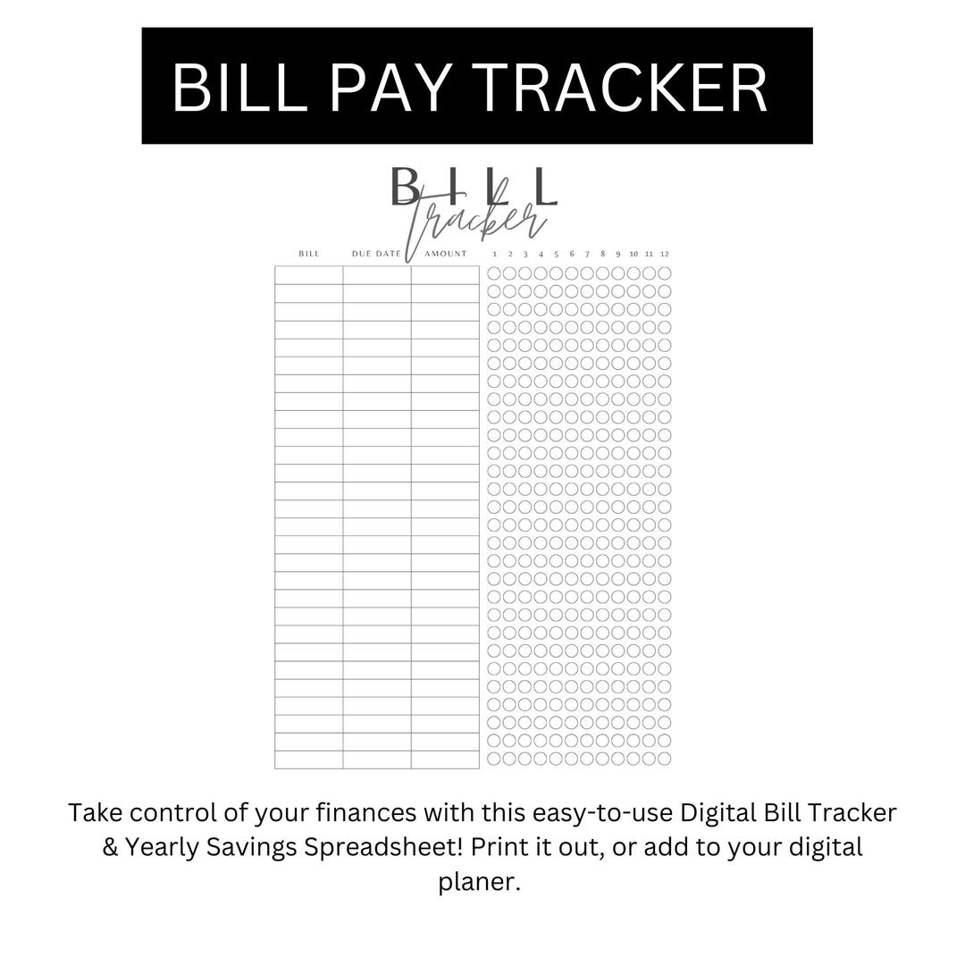 Bill Tracker PDF Bill Calendar Bill Checklist Planner Financial Planner ...