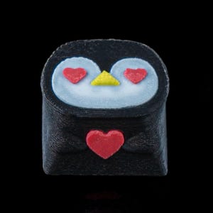 Loving Penguin Keycap - Cute Artisan Resin Keycap, Heart-eyed Penguin ...