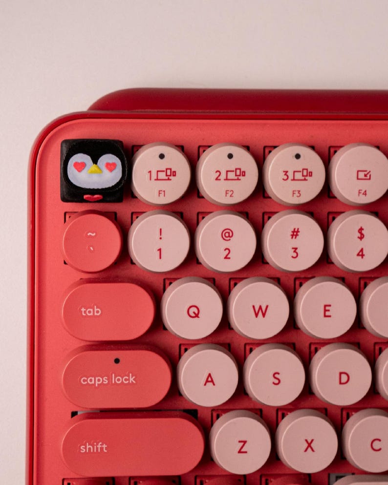 Loving Penguin Keycap - Cute Artisan Resin Keycap, Heart-eyed Penguin ...