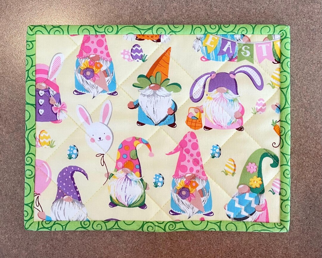 Quilted Easter Mug Rug, Gnomes and Eggs Snack Mat, Item #111 - Etsy