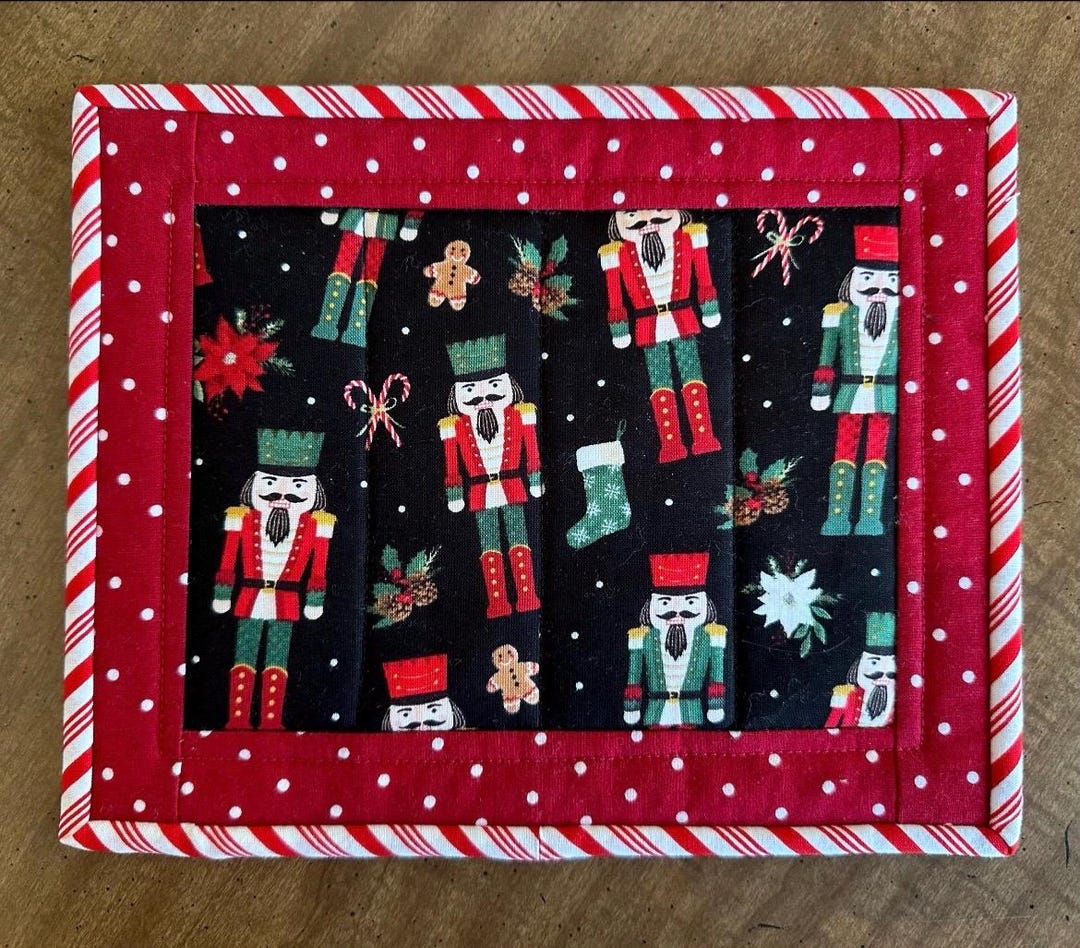 Quilted Christmas Mug Rug, Nutcracker Snack Mat, Red and Black Mug Mat ...