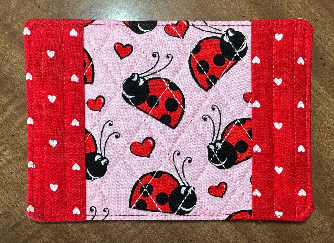 Valentine Small Size Mug Rug, Lady Bugs and Hearts, Red and Pink, Item ...
