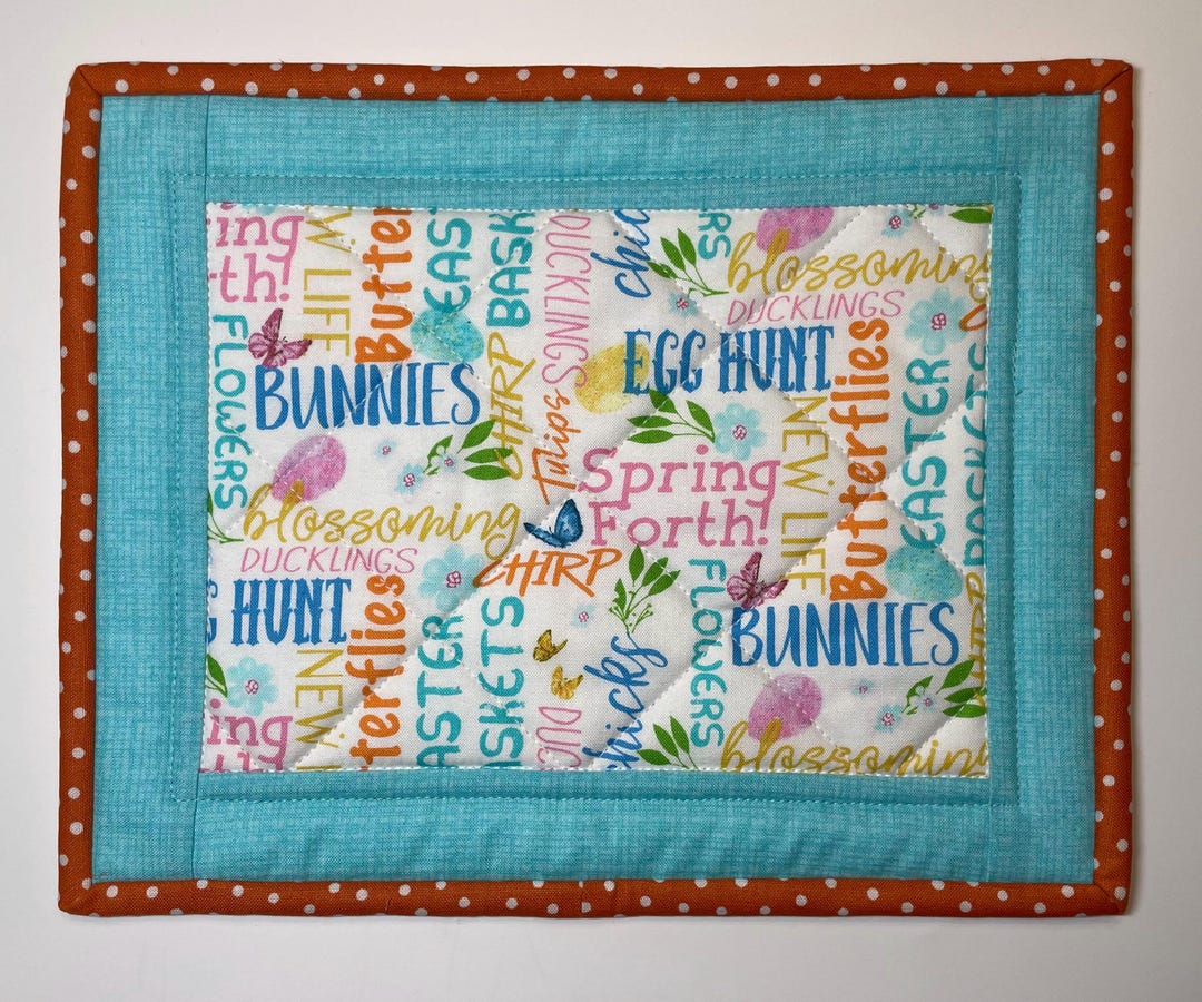 Quilted Easter Mug Rug, Easter Sayings, Teal Mug Mat, Item #1 - Etsy