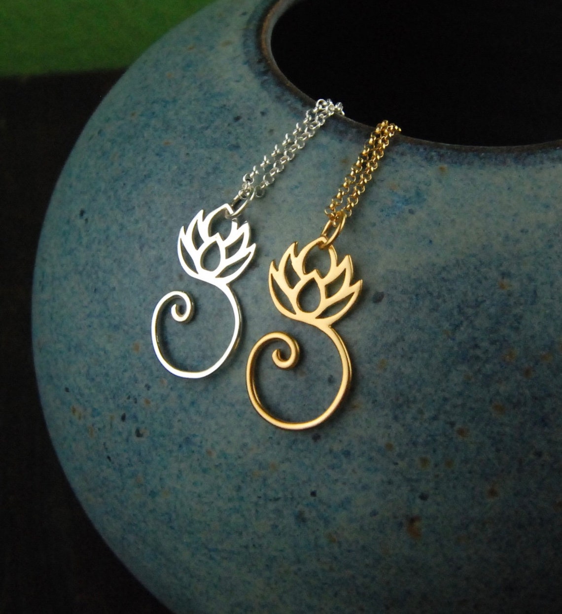 Lotus Flower Pendant Necklace in Sterling Silver or Gold - Etsy