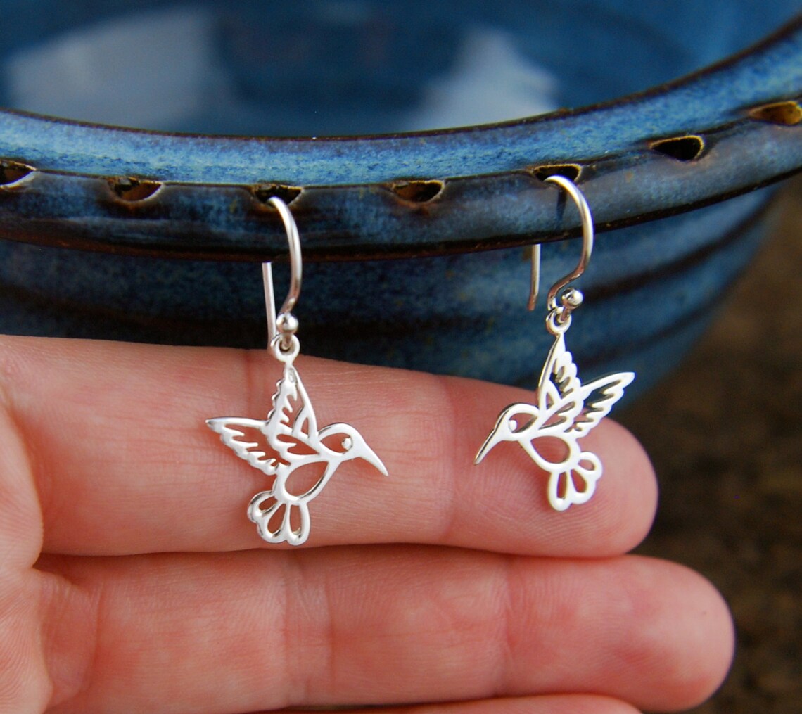 Hummingbird Earrings in Sterling Silver Hummingbird Charm - Etsy