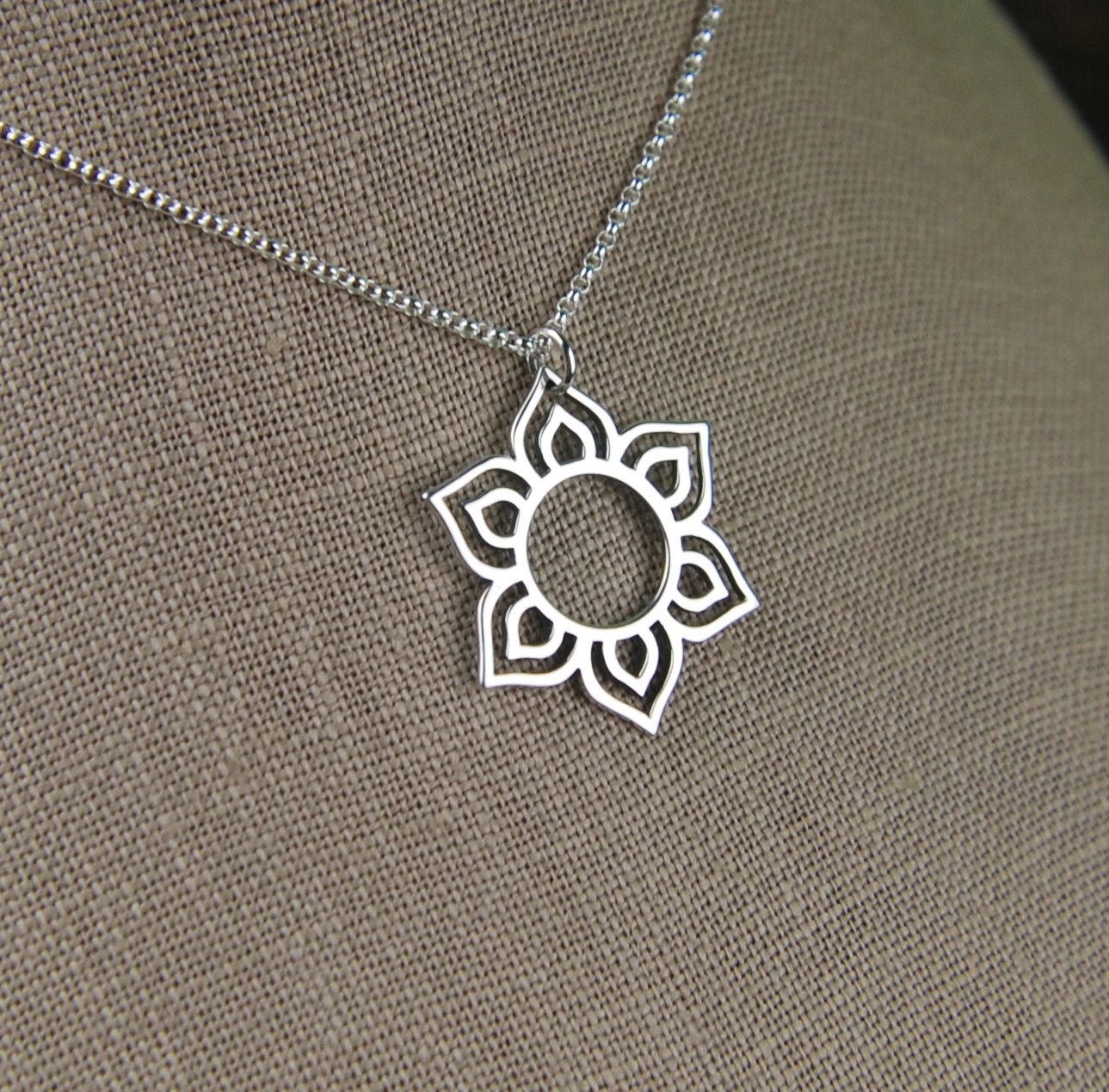 Round lotus flower pendant necklace in sterling silver lotus | Etsy