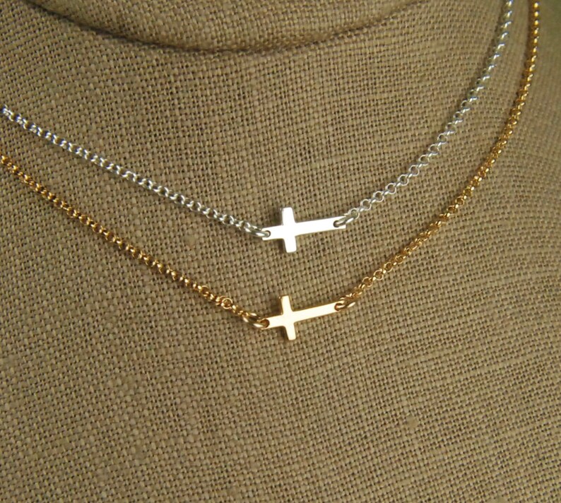Sideways Cross Necklace Sterling Silver Cross Gold Cross - Etsy