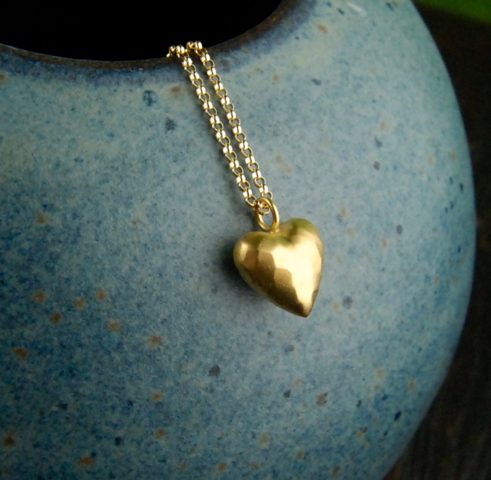 Gold Puffy Heart Pendant and Gold Filled Necklace Puffed - Etsy