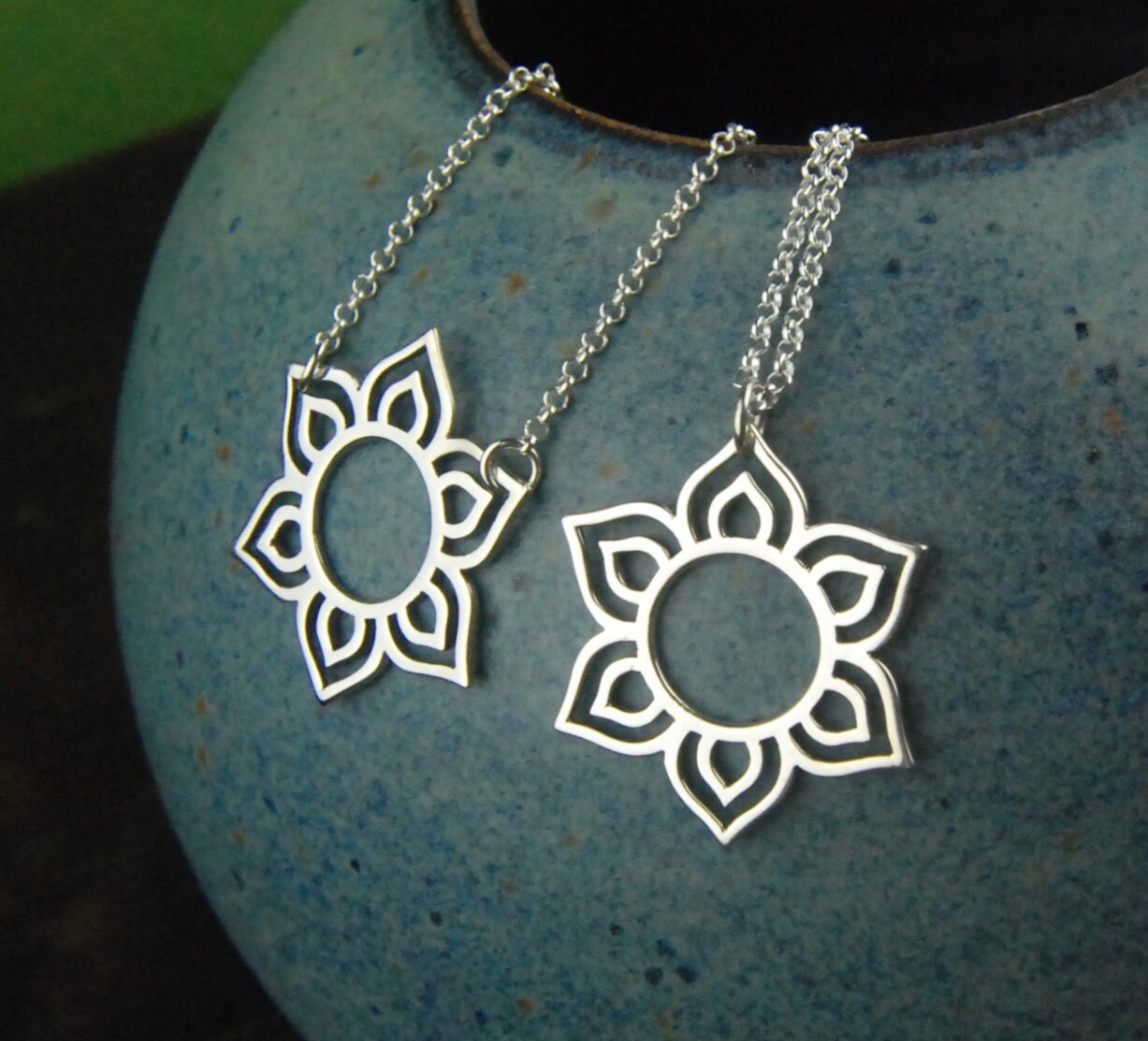 Round lotus flower pendant necklace in sterling silver lotus | Etsy