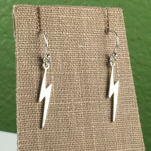 Large Sterling Silver Lightning Bolt Earrings Silver Bolt - Etsy