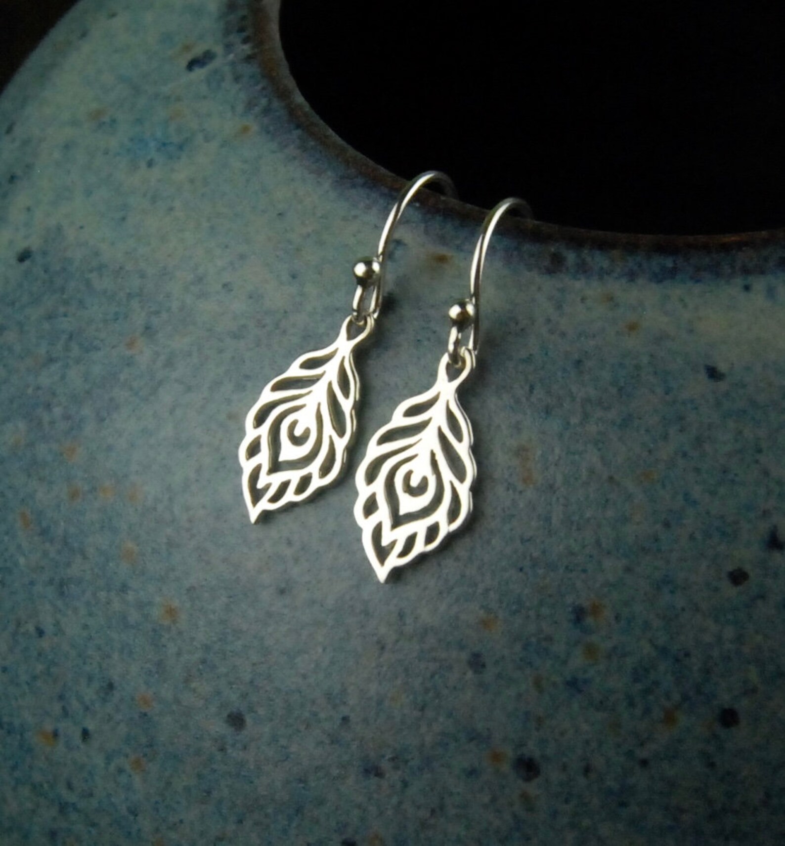 Sterling Silver Peacock Feather Earrings: Dangle Bird Jewelry - Etsy