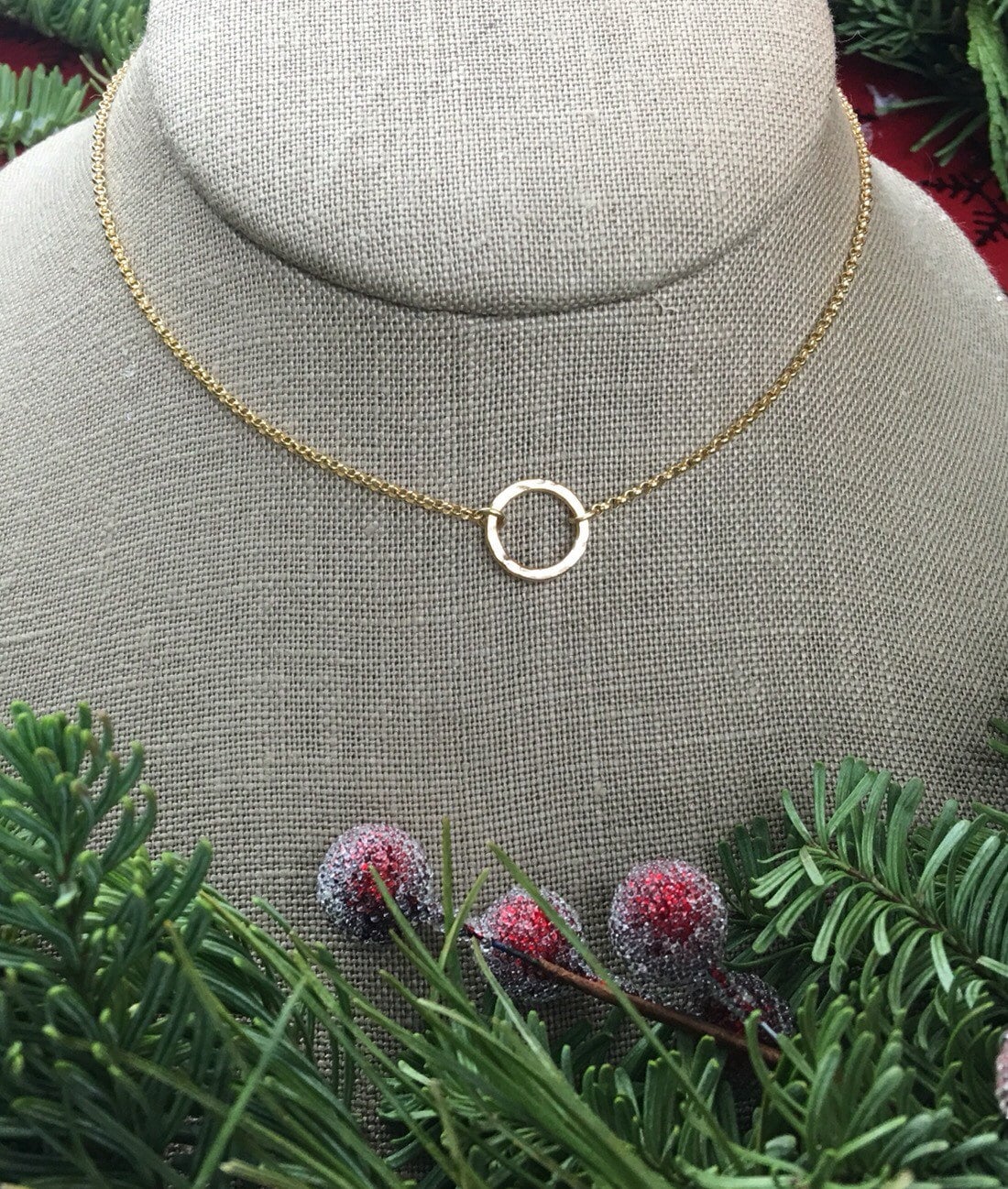 Tiny Gold Hammered Circle Necklace in Gold Filled Gold Ring | Etsy