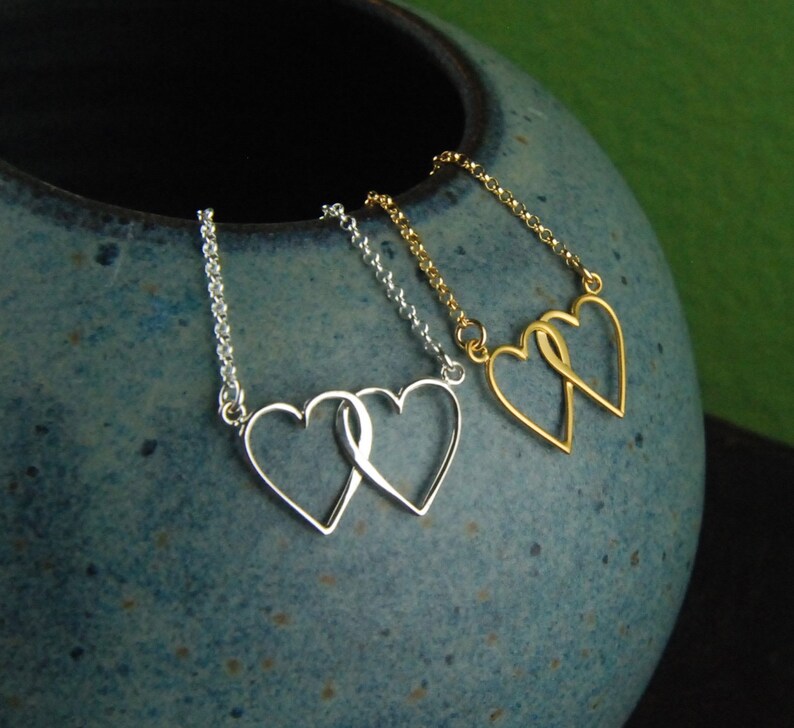 Connected Hearts Necklace in Sterling Silver or Gold | Etsy