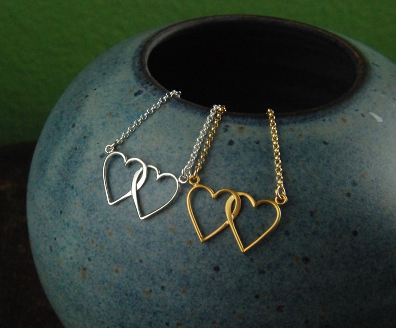 Connected hearts necklace in sterling silver or gold | Etsy
