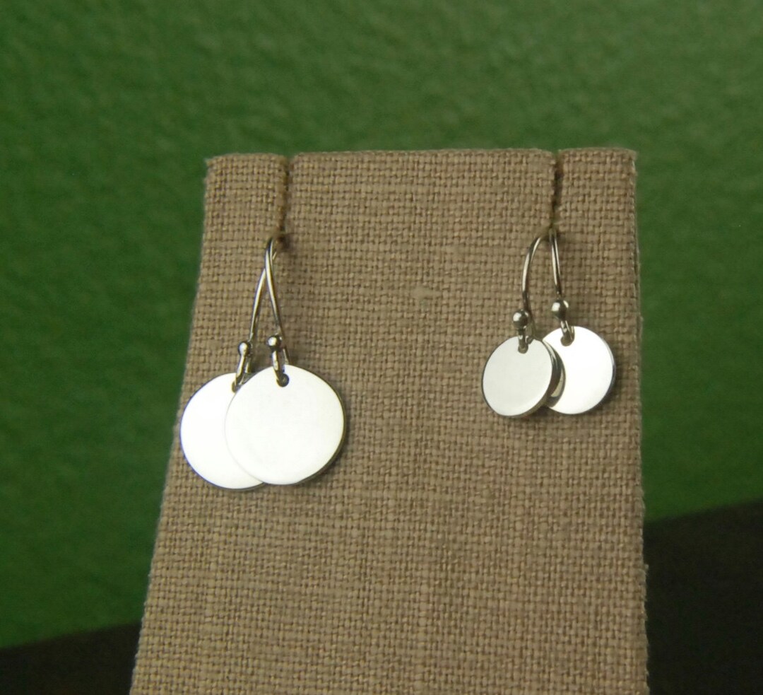 Small or Large Round Drop Earrings in Sterling Silver, Round Charm ...